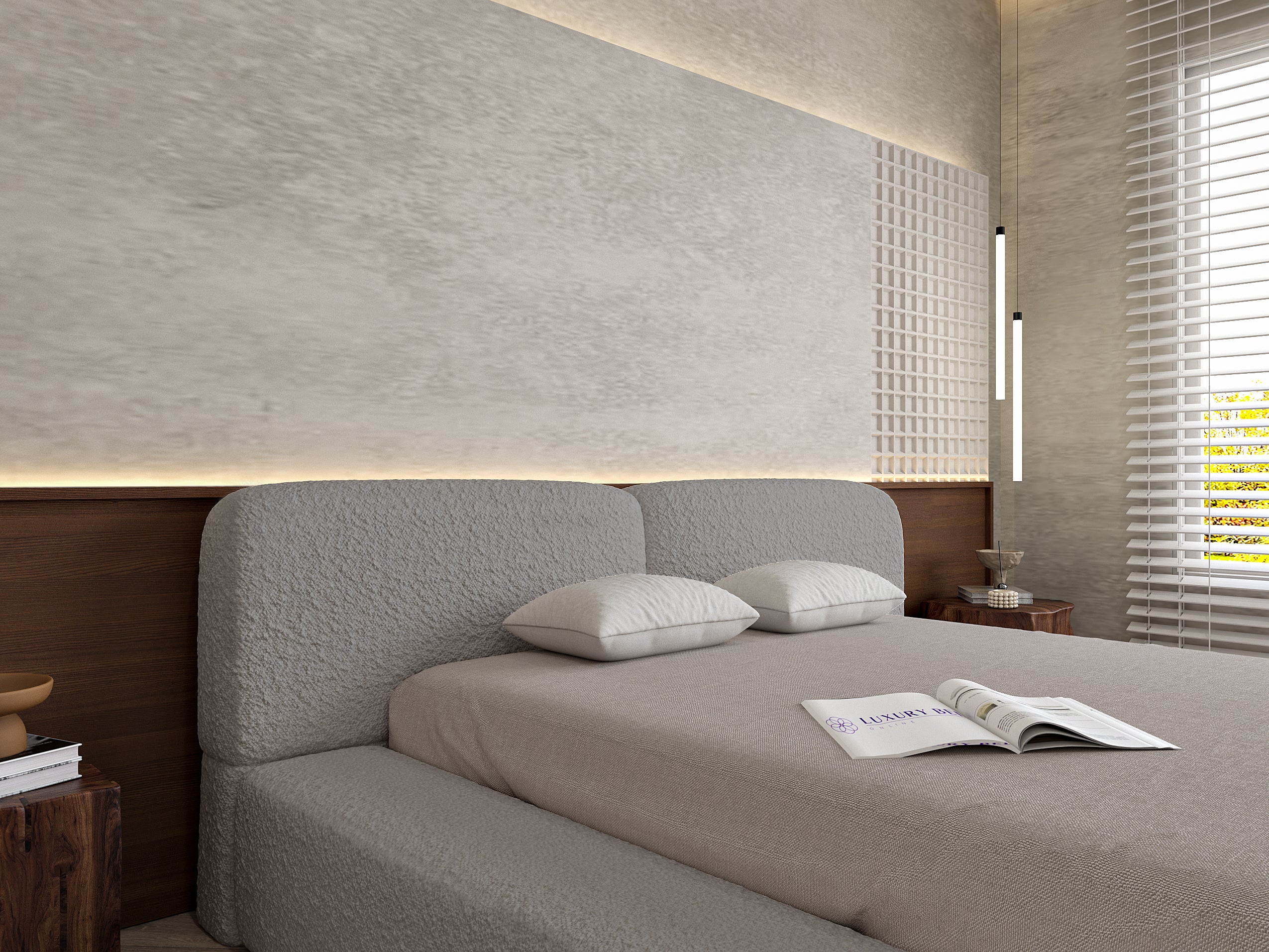 Ariana Boucle Upholstered Low Bed Frame - Made In UK | Luxury Bed Online